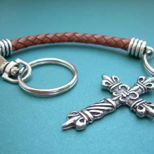 Braided Leather Cross Keychain, Cross Keychain, Keychain, Leather ...