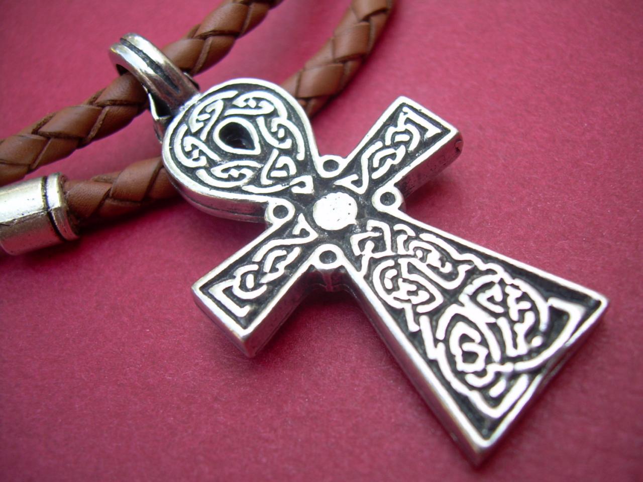 Leather Necklace, Celtic Ankh Pendant , Mens Necklace, Mens Jewelry ...
