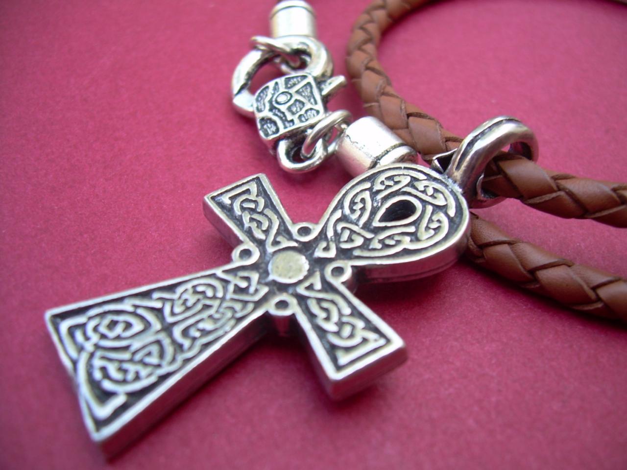 Leather Necklace, Celtic Ankh Pendant , Mens Necklace, Mens Jewelry ...