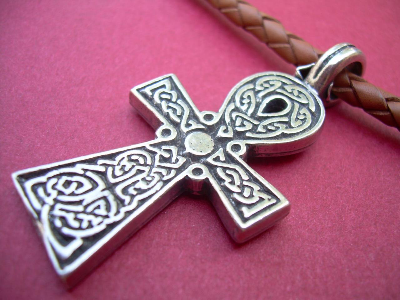 Leather Necklace, Celtic Ankh Pendant , Mens Necklace, Mens Jewelry ...