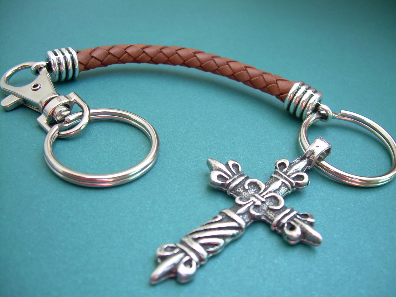 Braided Leather Cross Keychain, Cross Keychain, Keychain, Leather ...