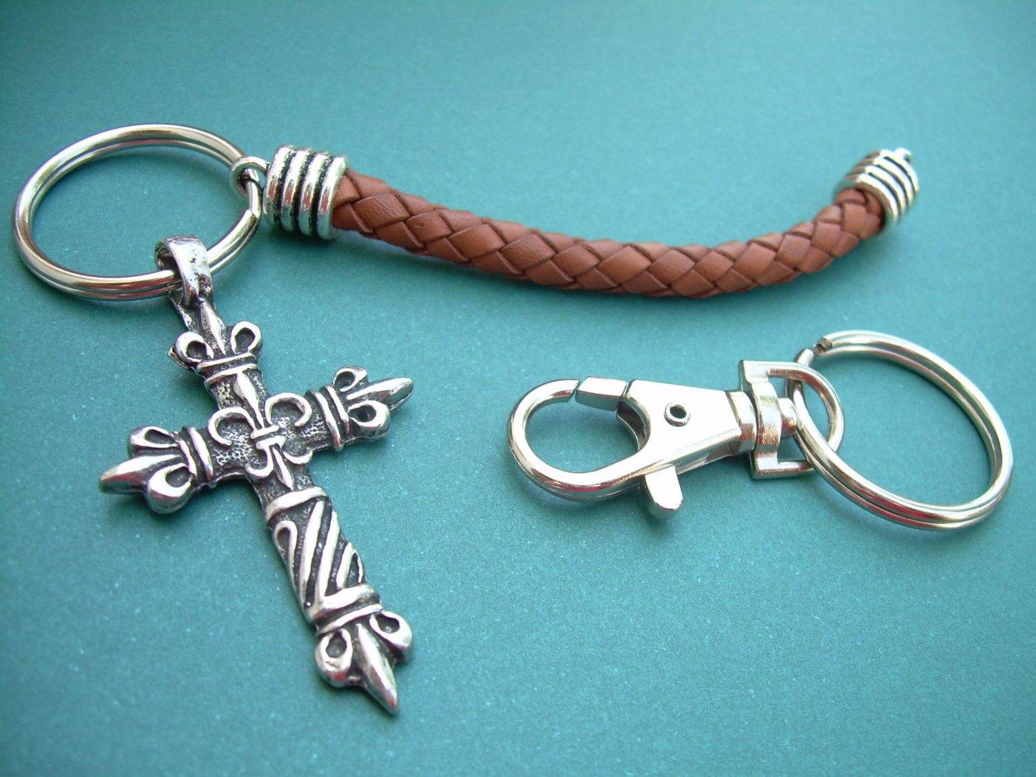 Braided Leather Cross Keychain, Cross Keychain, Keychain, Leather ...