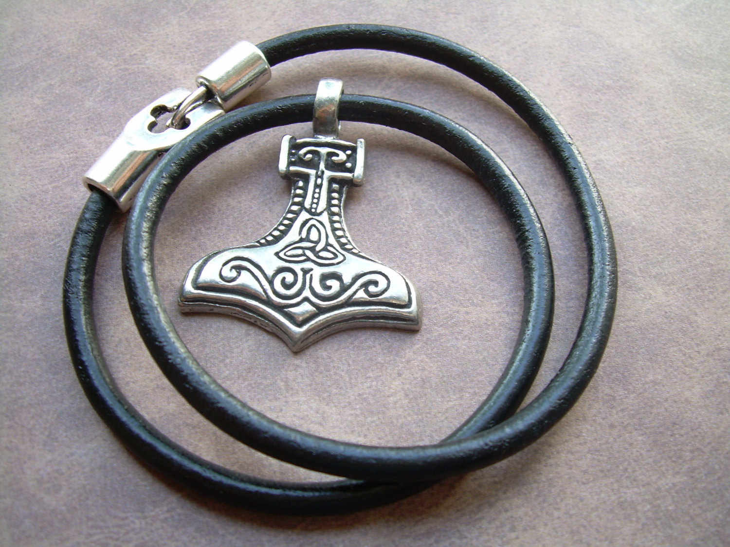 Leather Necklace, Thor's Hammer, Thor's Hammer Pendant , Mens Necklace ...