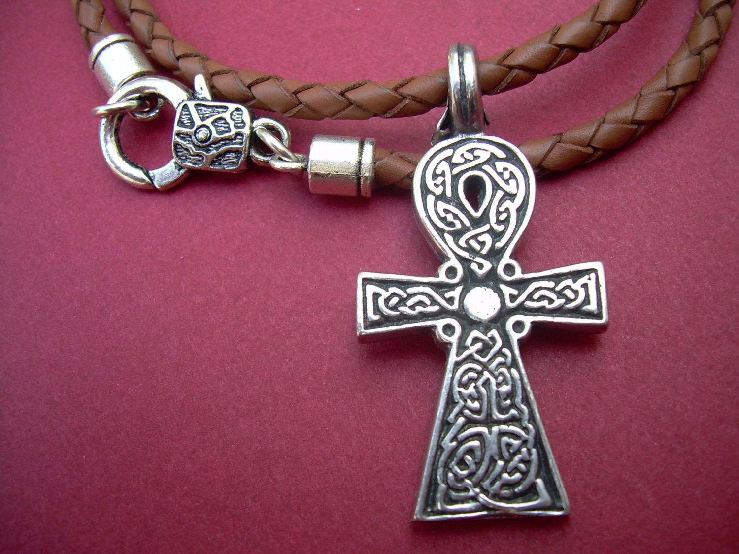 Leather Necklace, Celtic Ankh Pendant , Mens Necklace, Mens Jewelry ...